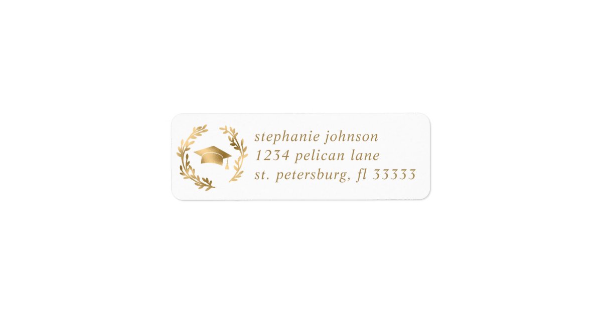 Gold Grad Cap and Wreath Graduation Return Address Label | Zazzle