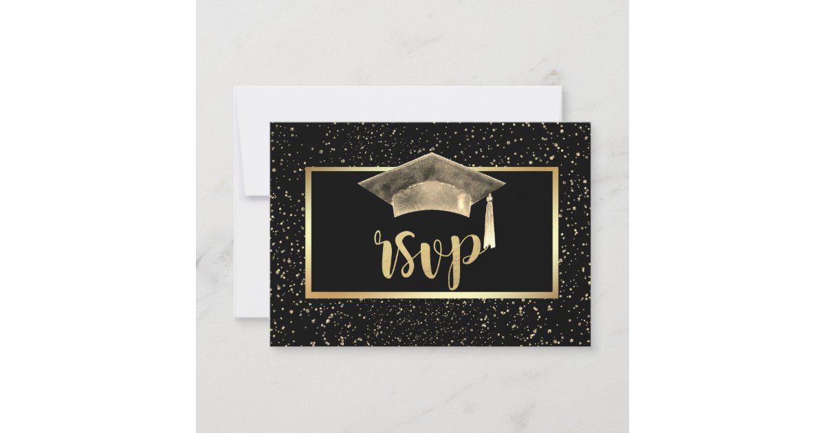 Gold Grad Cap,Confetti Graduation Party RSVP Card | Zazzle