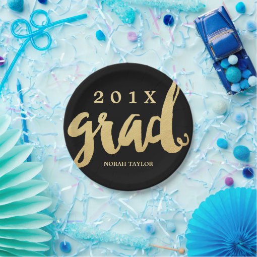 Gold Grad | Graduation Party Plates | Lg Text | Zazzle