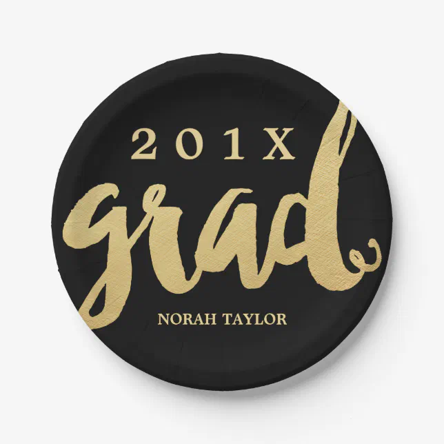 Gold Grad | Graduation Party Plates | Lg Text | Zazzle