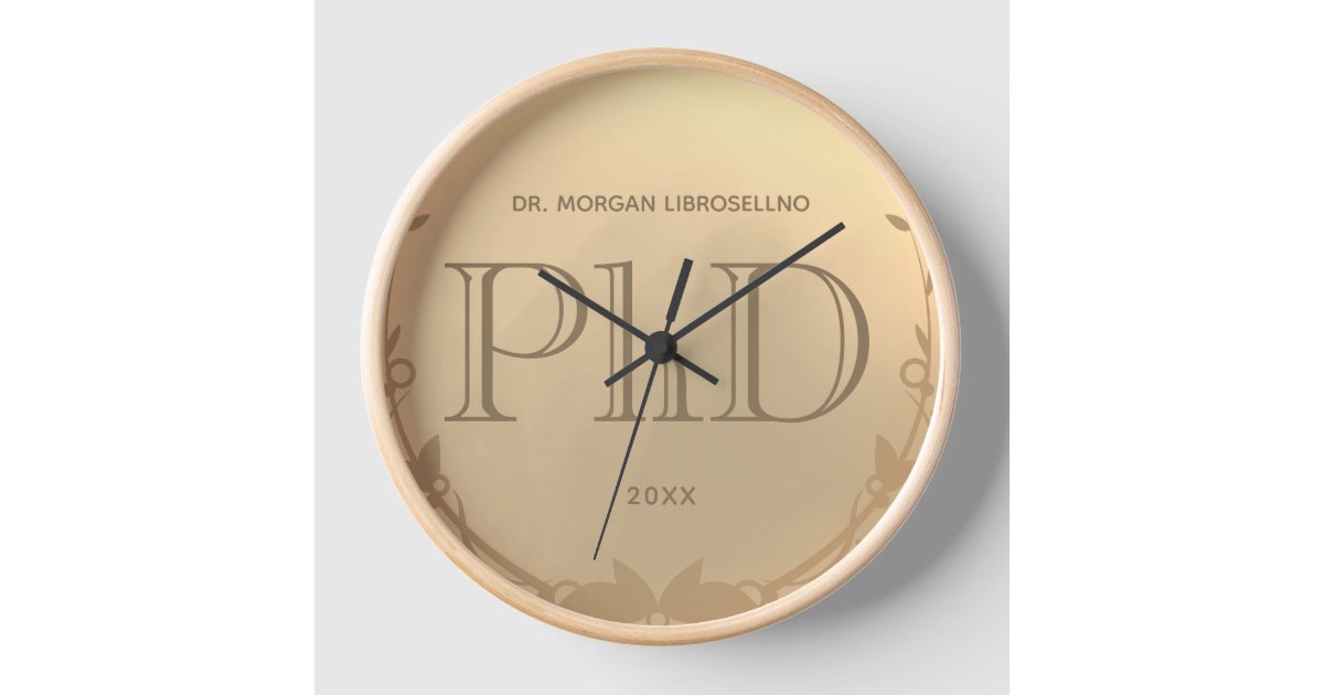 Gold Grad Name PhD Graduation Clock | Zazzle
