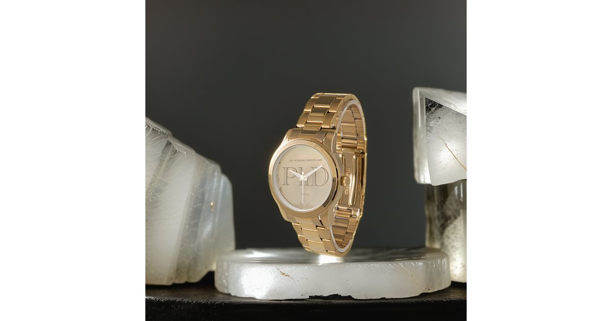 Gold Grad Name PhD Graduation Watch | Zazzle