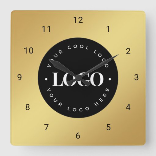 Gold Gradient Custom Logo Business Company Office Square Wall Clock ...
