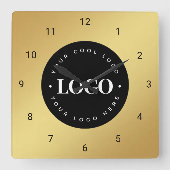 Gold Gradient Custom Logo Business Company Office Square Wall Clock ...