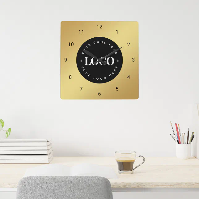 Gold Gradient Custom Logo Business Company Office Square Wall Clock ...