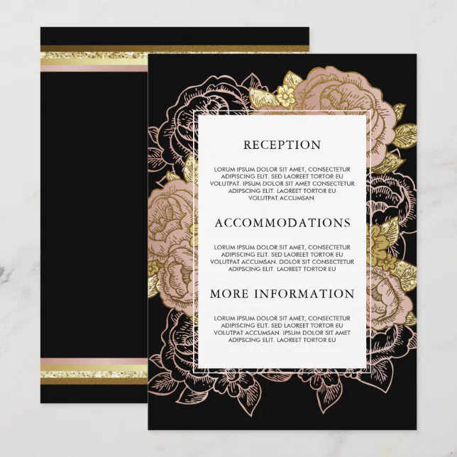 Gold Gradient & Glitter | Rose Gold Floral Guest Invitation | Zazzle