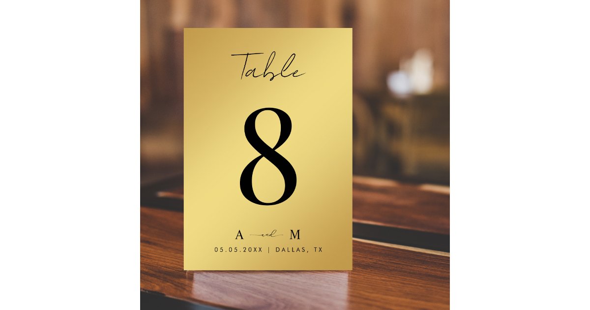Gold Gradient & Monogram Elegant Black Wedding Table Number | Zazzle