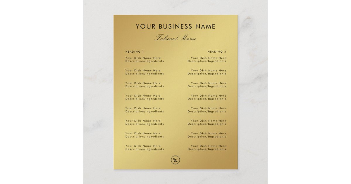 Gold Gradient Restaurant Cafe Take Out Menu & Logo Flyer | Zazzle