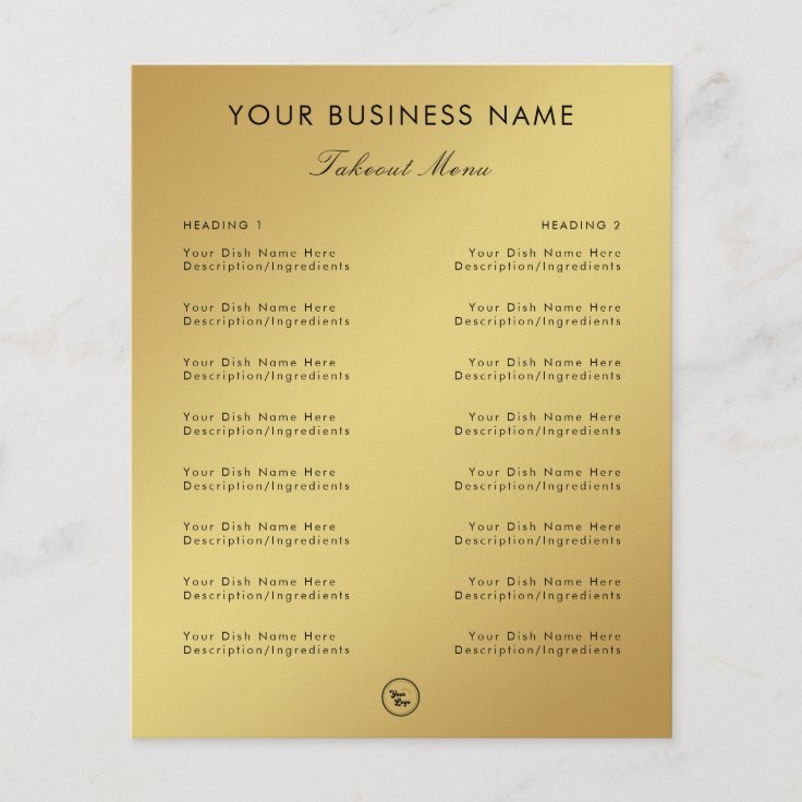 Gold Gradient Restaurant Cafe Take Out Menu & Logo Flyer | Zazzle