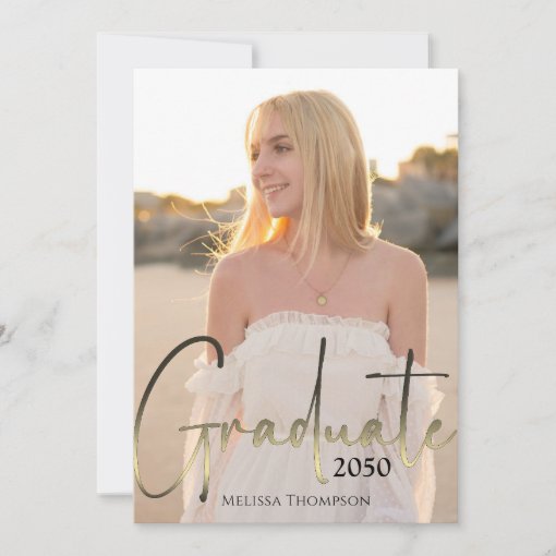 Gold Graduate Black Calligraphy Photo QR Code Invitation | Zazzle