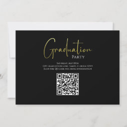 Gold Graduate Black Calligraphy Photo QR Code Invitation | Zazzle