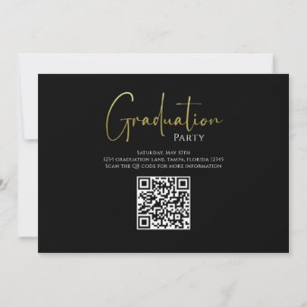 Gold Graduate Black Calligraphy Photo QR Code Invitation | Zazzle
