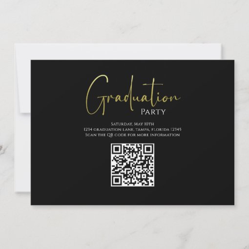 Gold Graduate Black Calligraphy Photo QR Code Invitation | Zazzle