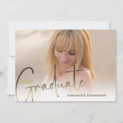 Gold Graduate Black Calligraphy Photo QR Code Invitation | Zazzle