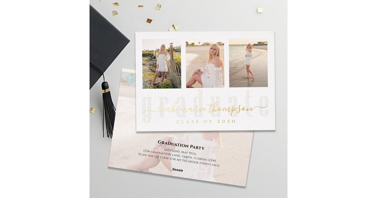Gold Graduate Calligraphy Photo Collage Foil Invitation | Zazzle