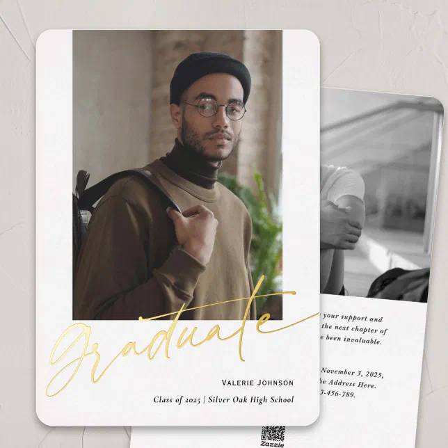 Gold graduate, modern photo graduation cards | Zazzle