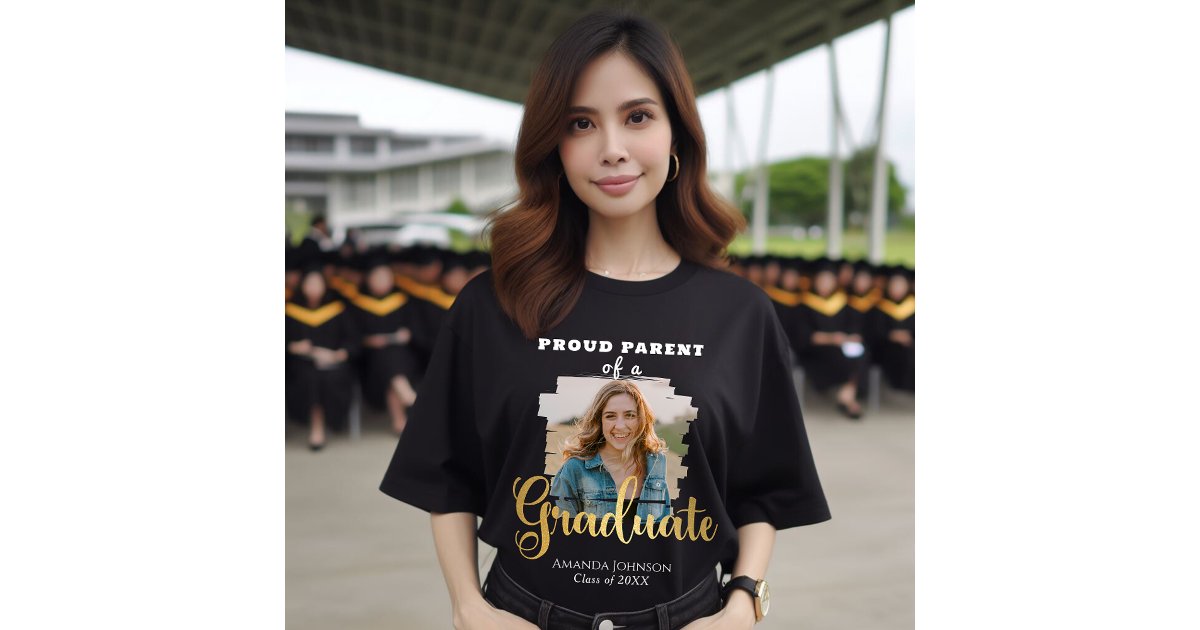 Gold Graduate Photo Proud Parent Graduation T-Shirt | Zazzle