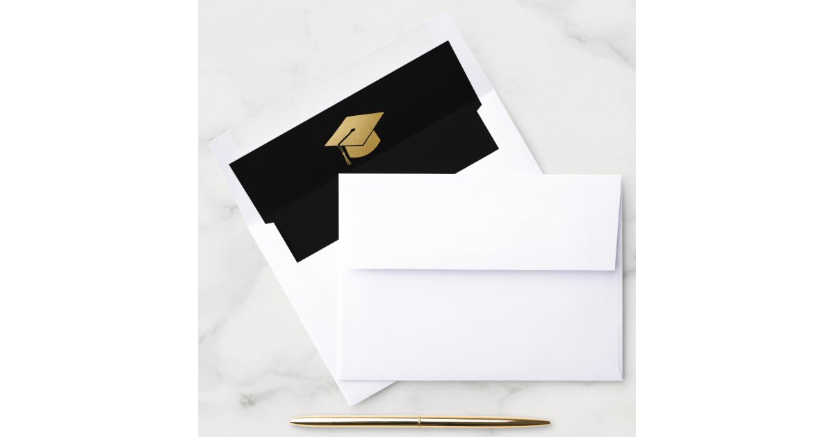 Gold Graduation Cap Announcement Envelope Liner | Zazzle