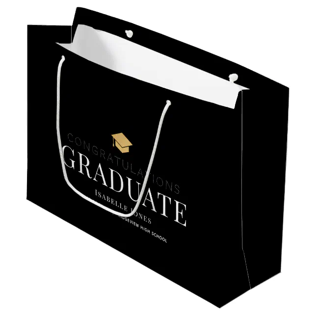 Gold Graduation Cap Black Graduation Large Gift Bag | Zazzle