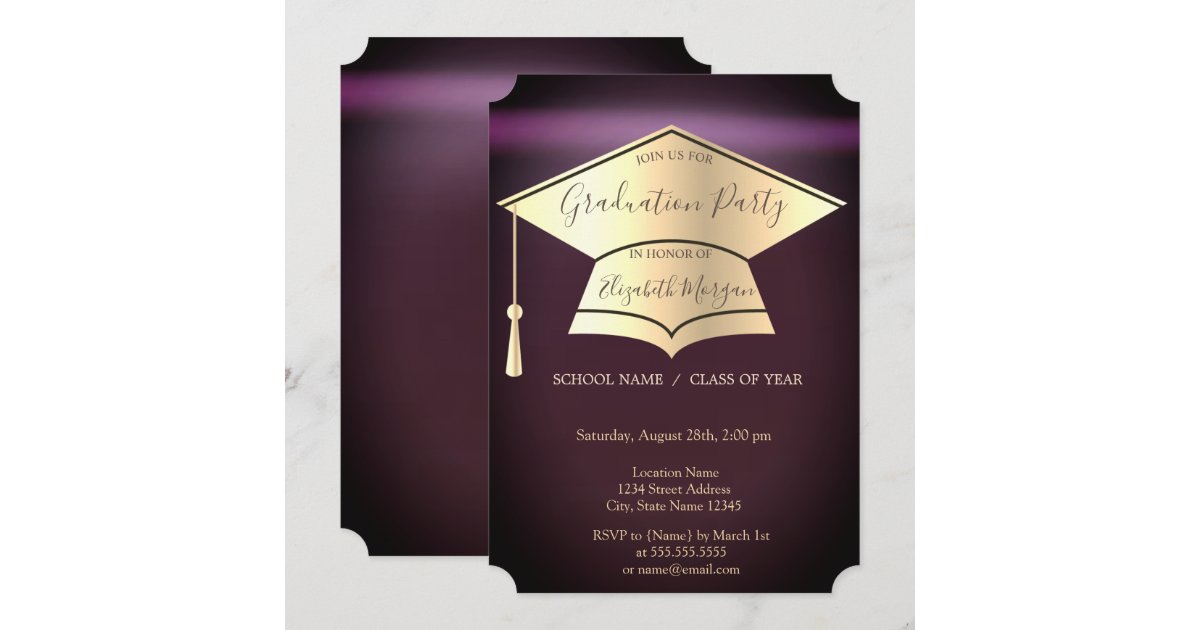 Gold Graduation Cap,Burgundy Graduation Invitation | Zazzle