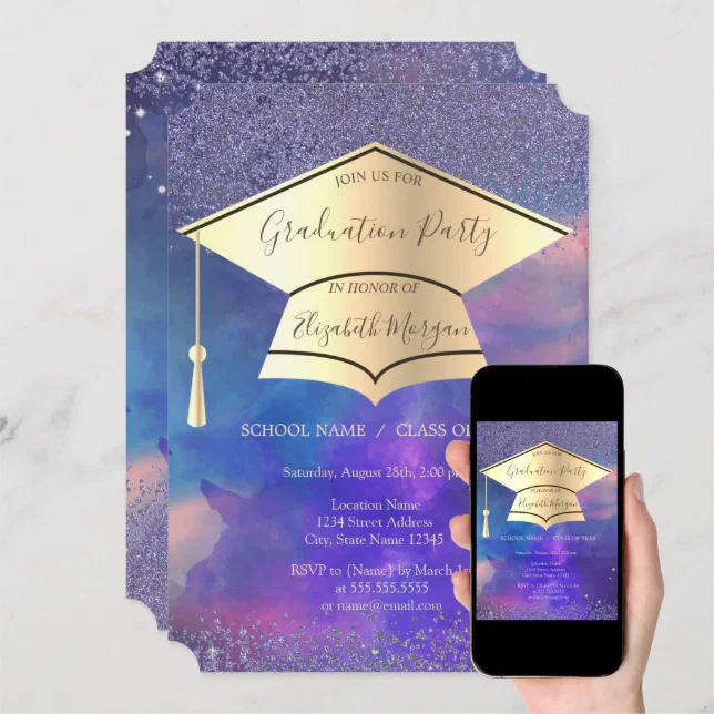 Gold Graduation Cap,Diamonds Graduation Invitation | Zazzle