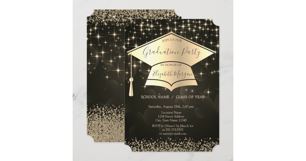 Gold Graduation Cap,Diamonds Stars Graduation Invitation | Zazzle