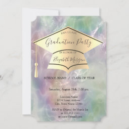 Gold Graduation Cap,Holographic Pearl Graduation Invitation | Zazzle