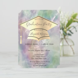 Gold Graduation Cap,Holographic Pearl Graduation Invitation | Zazzle