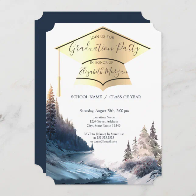 Gold Graduation Cap,Landscape,Nature Graduation Invitation | Zazzle