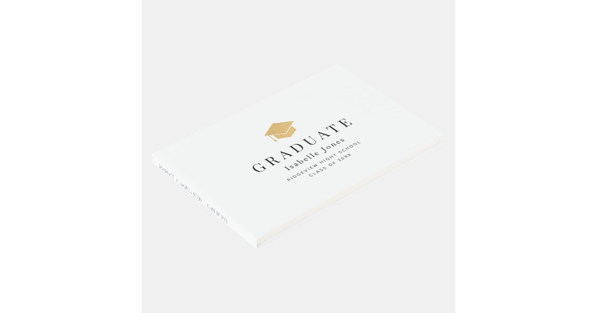 Gold Graduation Cap Minimalist White Graduation Guest Book | Zazzle