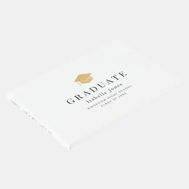Gold Graduation Cap Minimalist White Graduation Guest Book | Zazzle