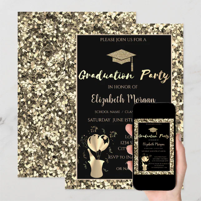 Gold Graduation Cap Sequins Graduation Party Invitation | Zazzle