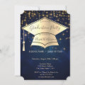 Gold Graduation Cap,Stars Blue Graduation Invitation | Zazzle