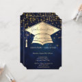 Gold Graduation Cap,Stars Blue Graduation Invitation | Zazzle