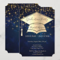 Gold Graduation Cap,Stars Blue Graduation Invitation | Zazzle