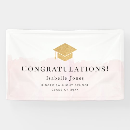 Gold Graduation Cap Watercolor Pink Graduation Banner | Zazzle.com