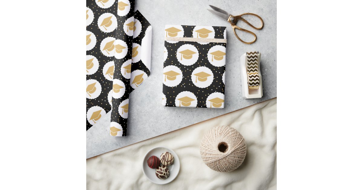Gold Graduation Caps Wrapping Paper | Zazzle