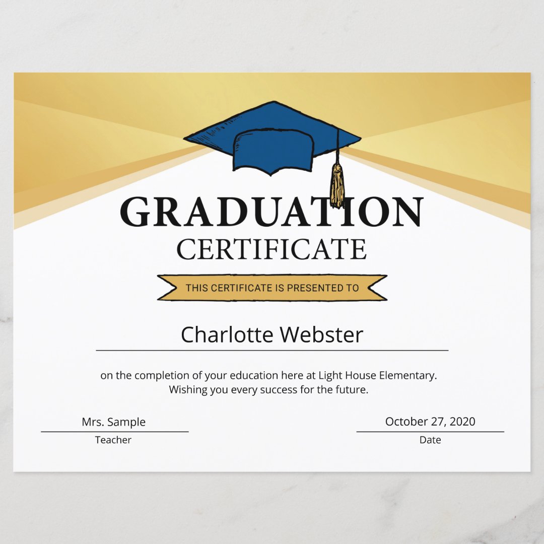 Gold Graduation Completion Certificate PDF | Zazzle