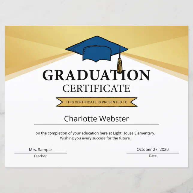 Gold Graduation Completion Certificate PDF | Zazzle