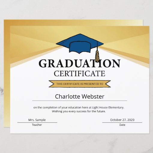 Gold Graduation Completion Certificate PDF | Zazzle