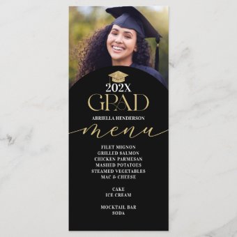 Gold Graduation Dinner Menu Card | Zazzle
