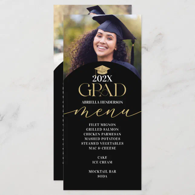 Gold Graduation Dinner Menu Card | Zazzle