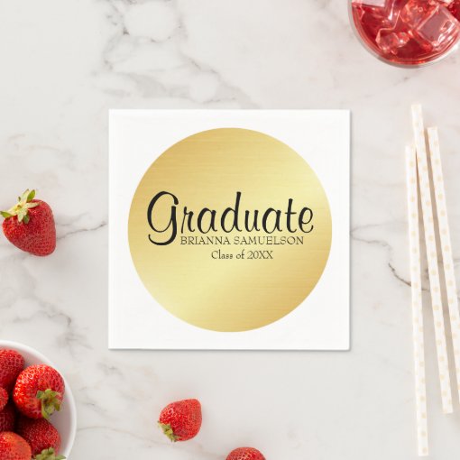 Gold Graduation Paper Napkin with Black Text | Zazzle