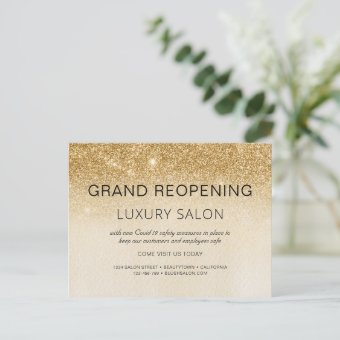 Gold Grand Reopening Glitter Luxury Hair Salon Announcement Postcard ...