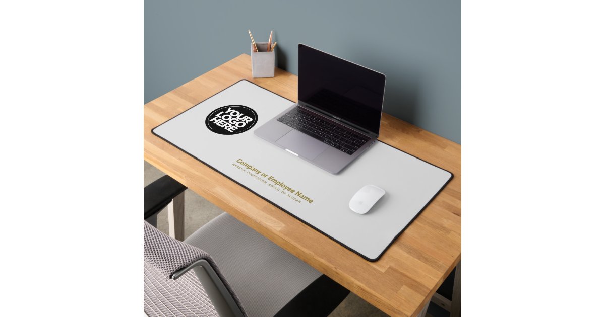Gold Gray | Custom Business Logo Name, Slogan Desk Mat | Zazzle