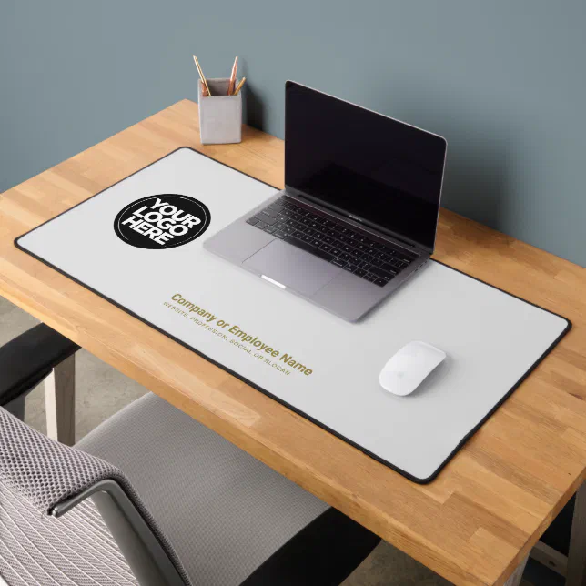 Gold Gray | Custom Business Logo Name, Slogan Desk Mat | Zazzle