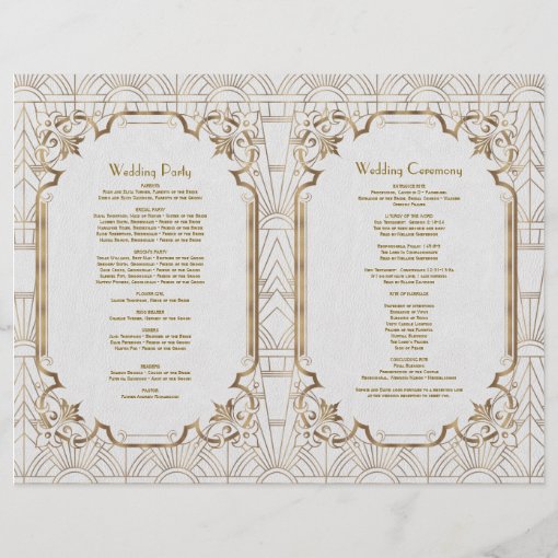 Gold Great Gatsby White Art Deco Wedding Program | Zazzle