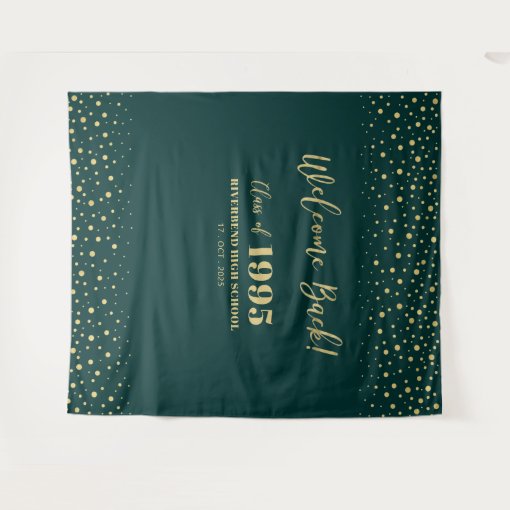 Gold & Green Confetti Class Reunion Party Backdrop | Zazzle