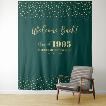 Gold & Green Confetti Class Reunion Party Backdrop | Zazzle