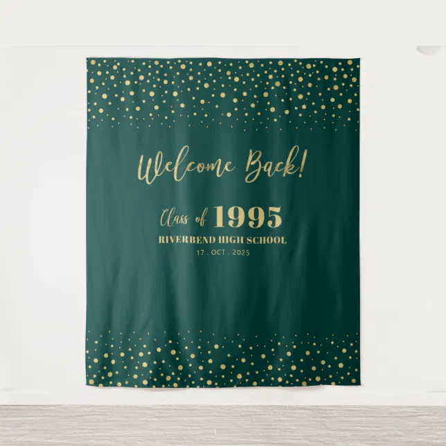 Gold & Green Confetti Class Reunion Party Backdrop | Zazzle